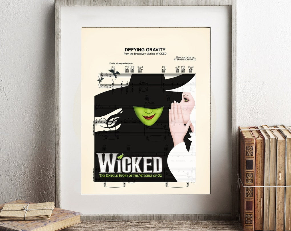Wicked Defying Gravity Elphaba And Glinda Sheet Music Art Print ,Decor ...
