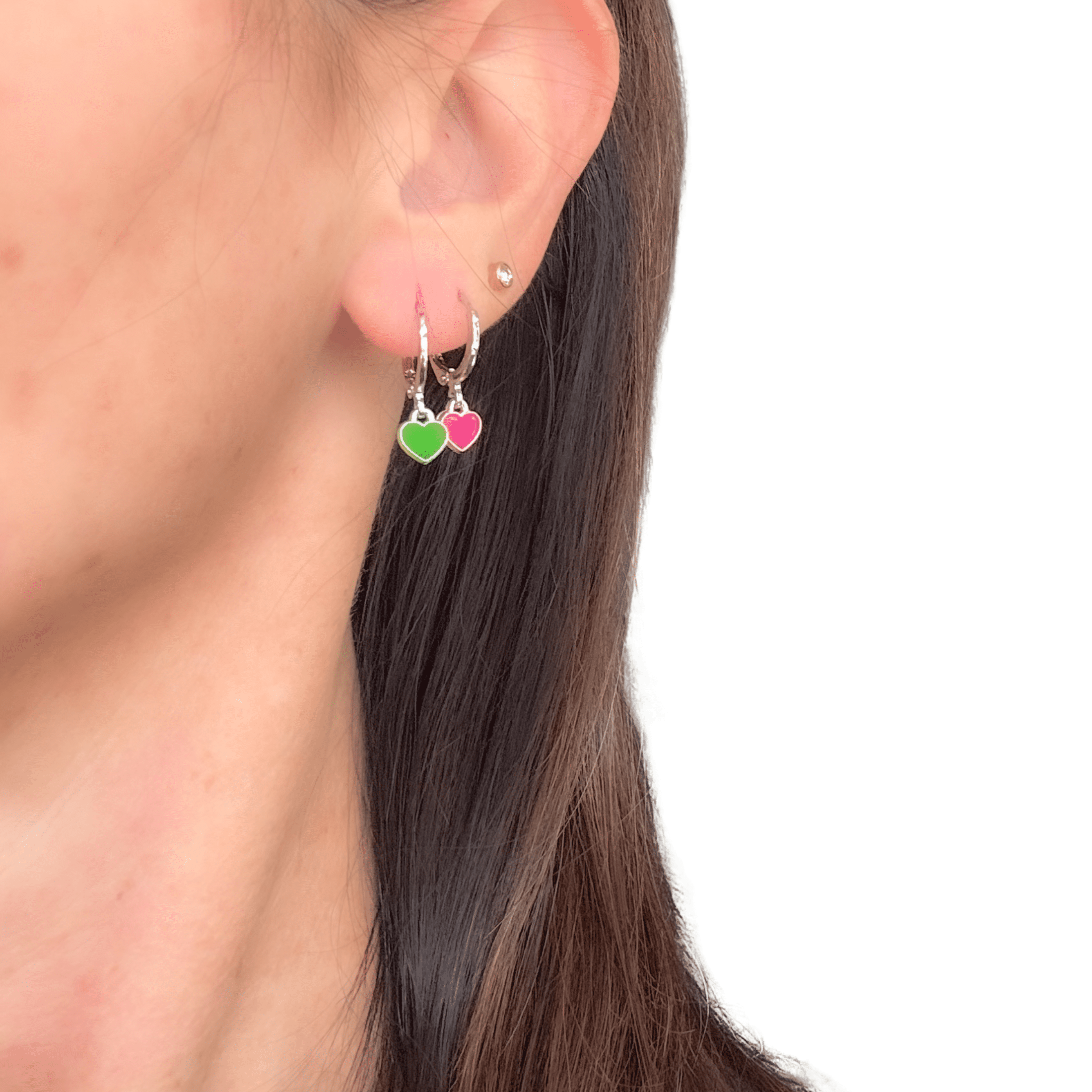 Wicked Earring Stacks - Pink and Green Silver Hearts - Walmart.com