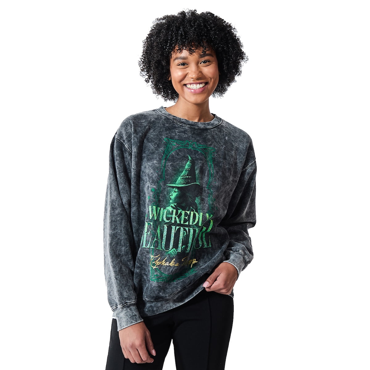 Wicked Elphaba Wickedly Beautiful Women's Mineral Wash Crew Neck Long ...