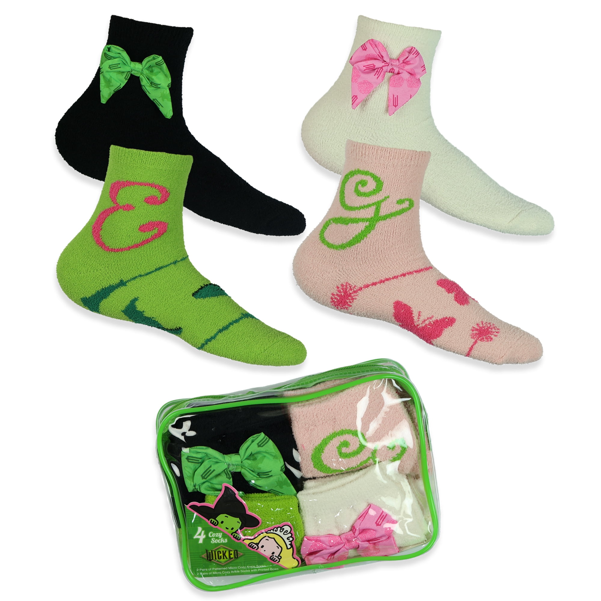 Wicked Elphaba and Glinda Women's 4 Pair Micro Cozy Socks in Cosmetic ...
