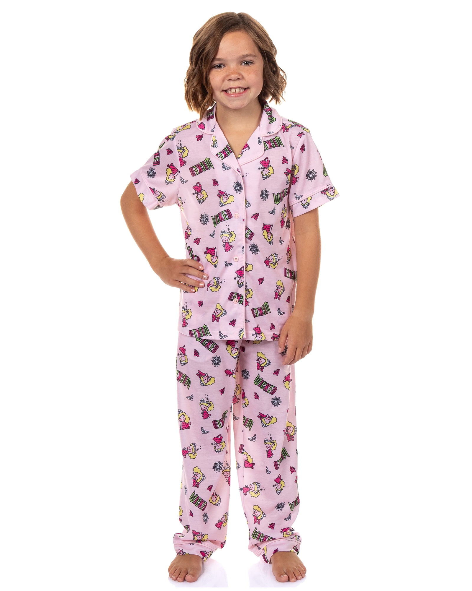 Wicked Girls' Glinda Pajamas Chibi Crown Butterfly Design Button Up ...