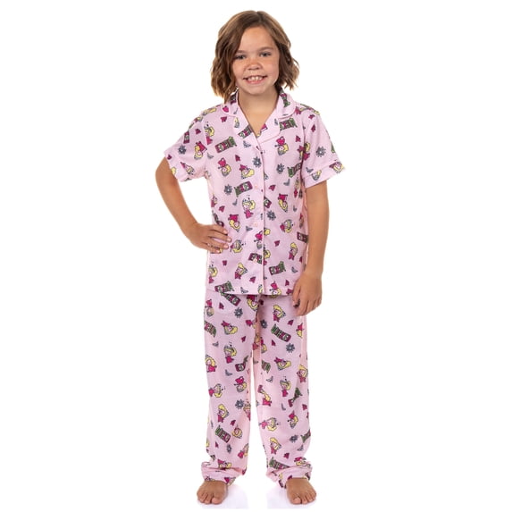 Wicked Girls' Glinda Pajamas Chibi Crown Butterfly Design Button Up ...