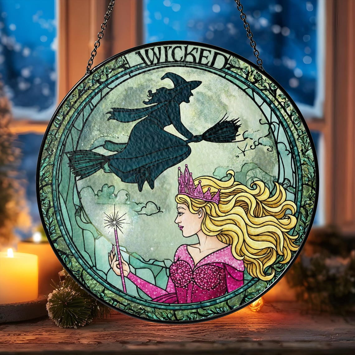 Wicked Glass Suncatcher, Glinda and Elphaba Window Hanging, 3.5 in ...