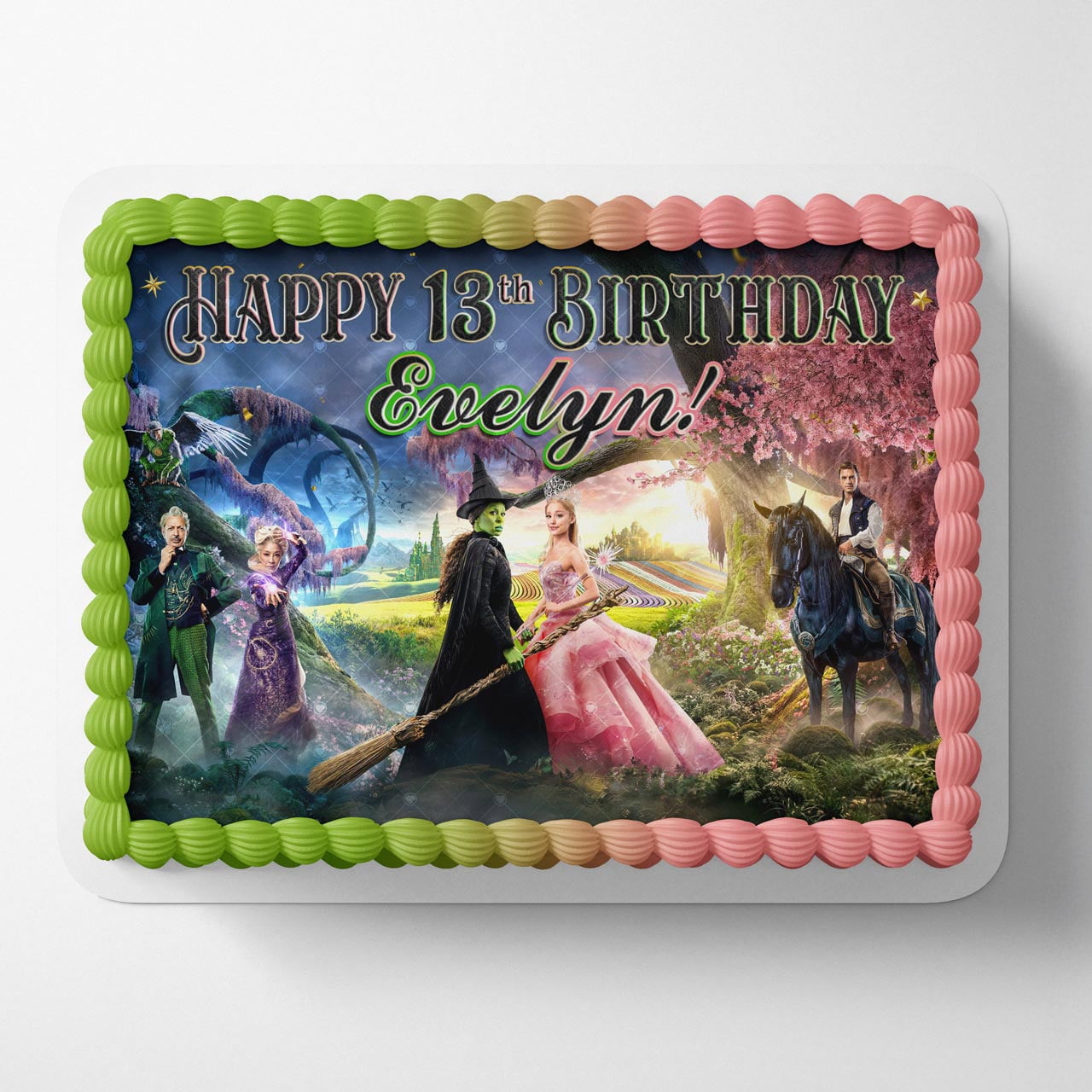 Wicked Glinda Elphaba (2024) Edible Icing Cake Wrap Cake Image Icing ...
