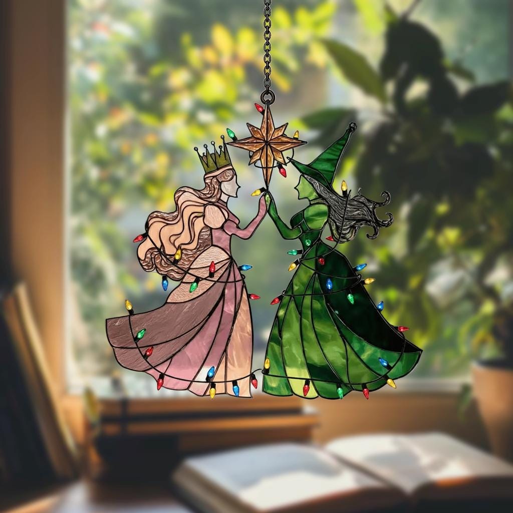 Wicked Glinda and Elphaba Suncatcher, Faux Stained Glass Window Hanging ...