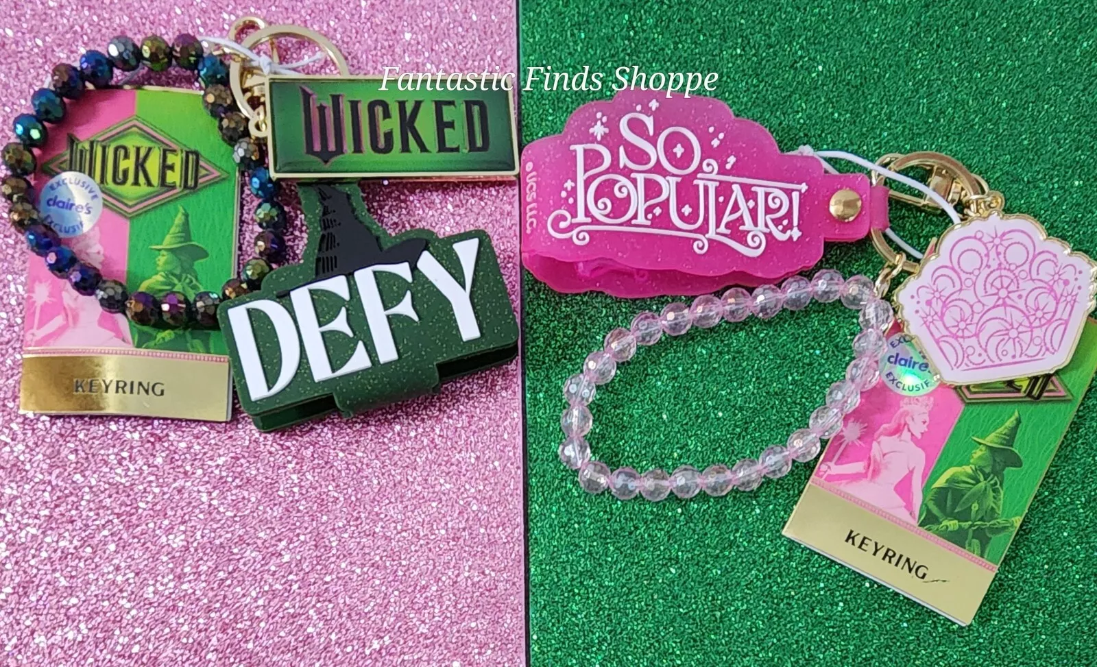 Wicked Glinda So Popular & Elphaba Defy Wristlet Keyring Keychain NWT ...