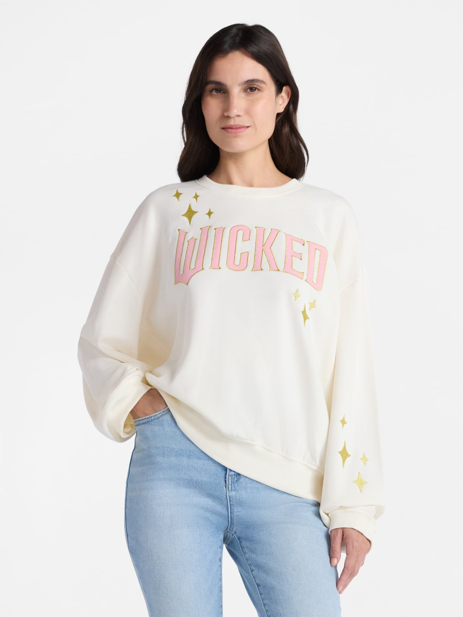 Wicked Women's Glittering Stars Graphic Sweatshirt with Long Sleeves ...