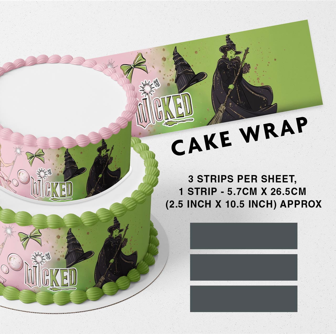 Wicked Movie 2024 Strips Edible Icing Printed Cake Wrap Strips Topper ...