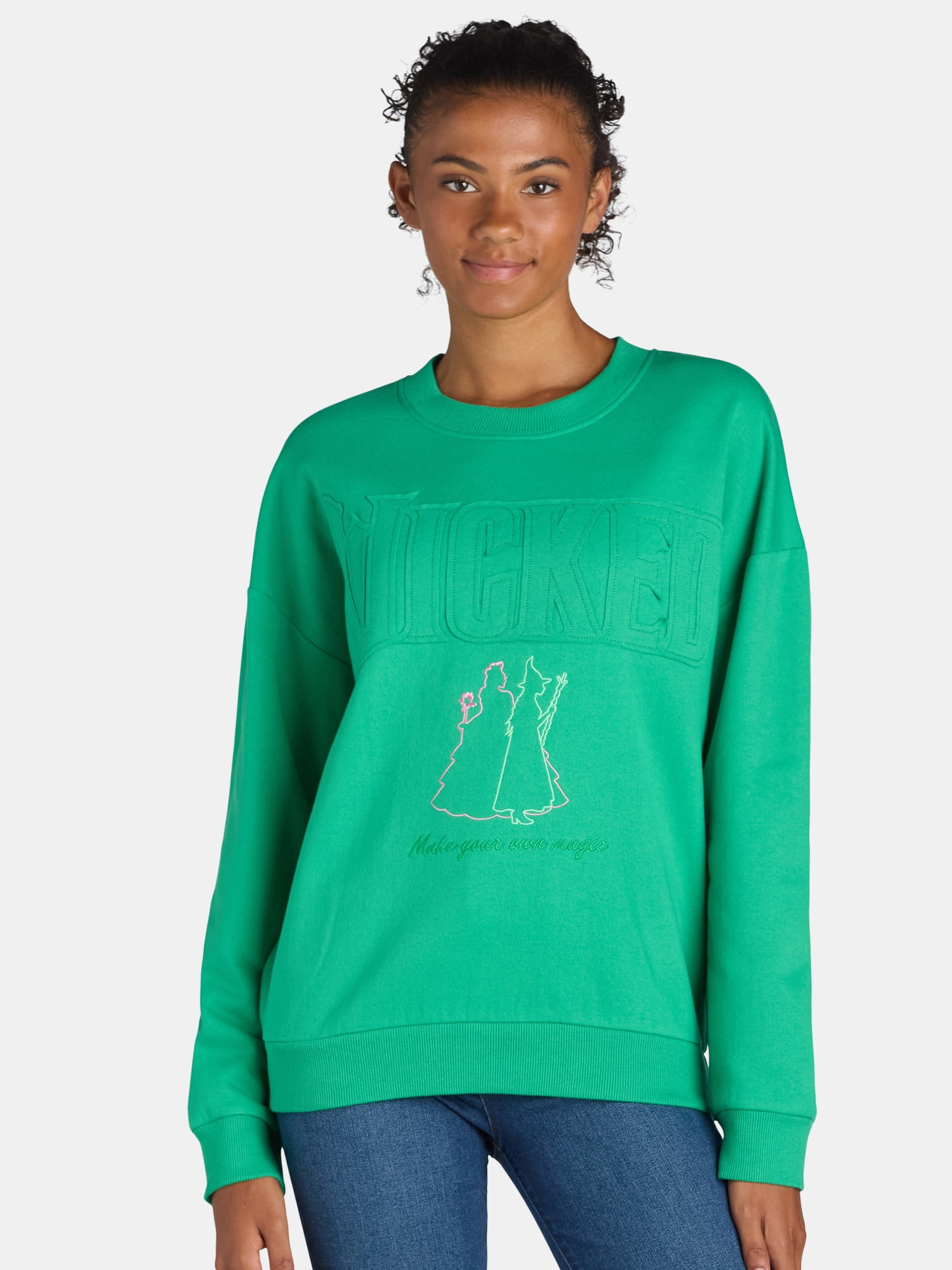 Wicked Oversized Embroidered Graphic Crewneck Sweatshirt, Women's ...