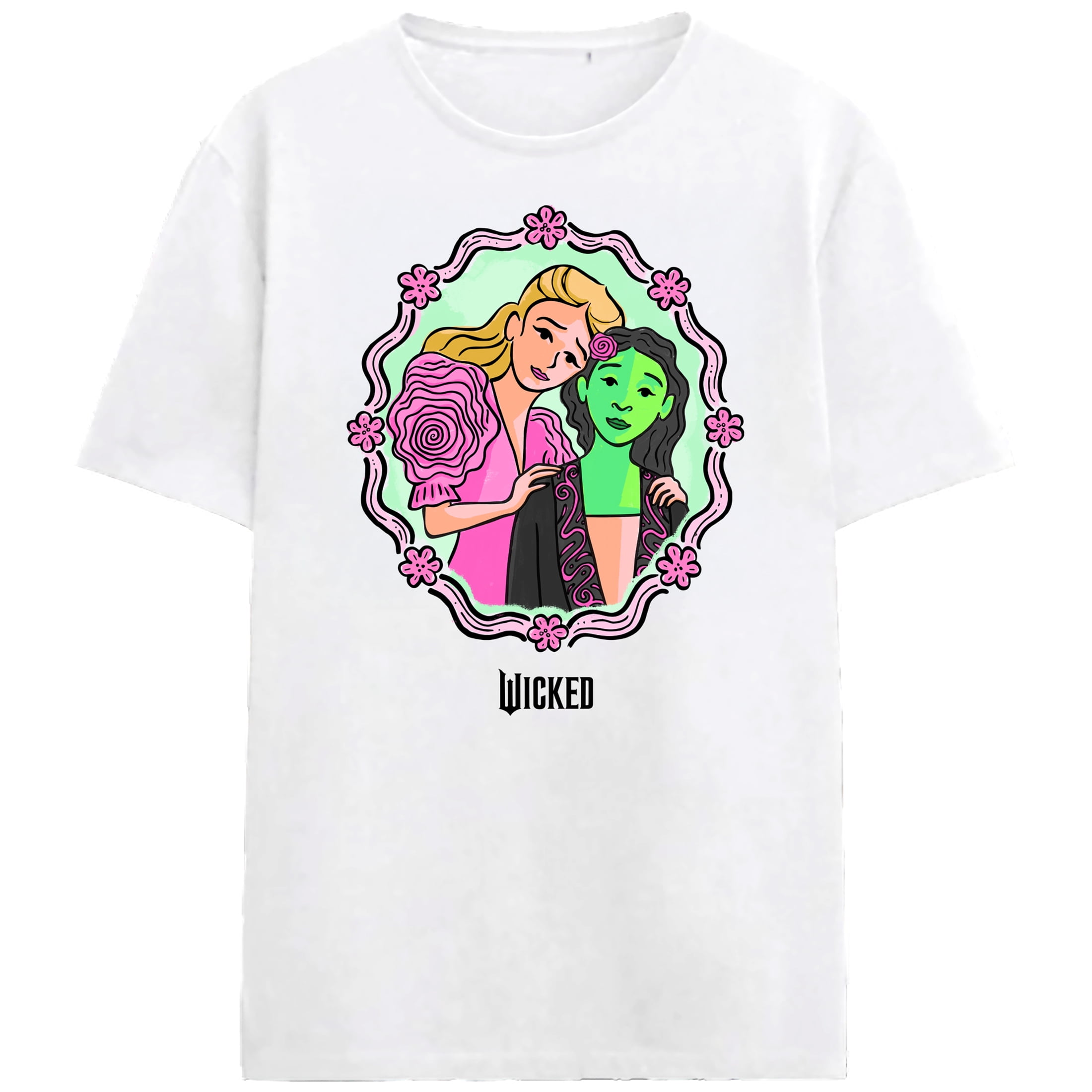 Wicked Part One Green Goes Well With Pink Mirror Scene Adult White Crew ...