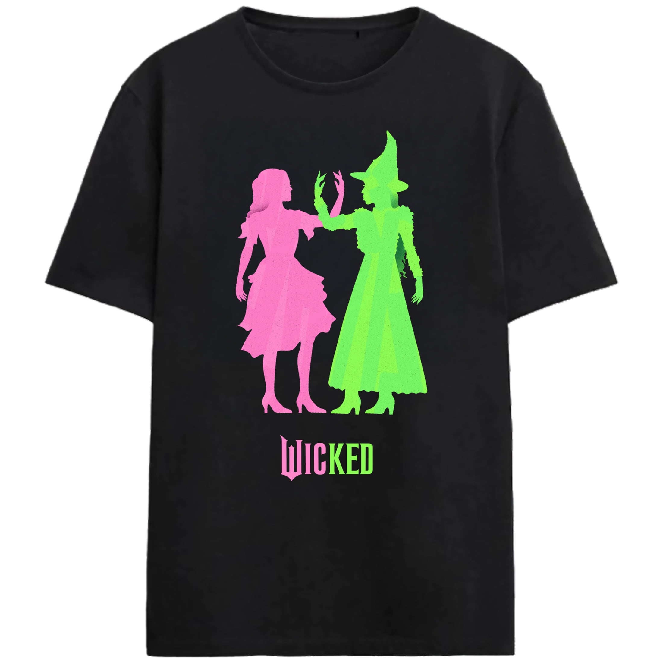 Wicked Part One Pink & Green Dancing Silhouettes Adult Black Crew Neck ...