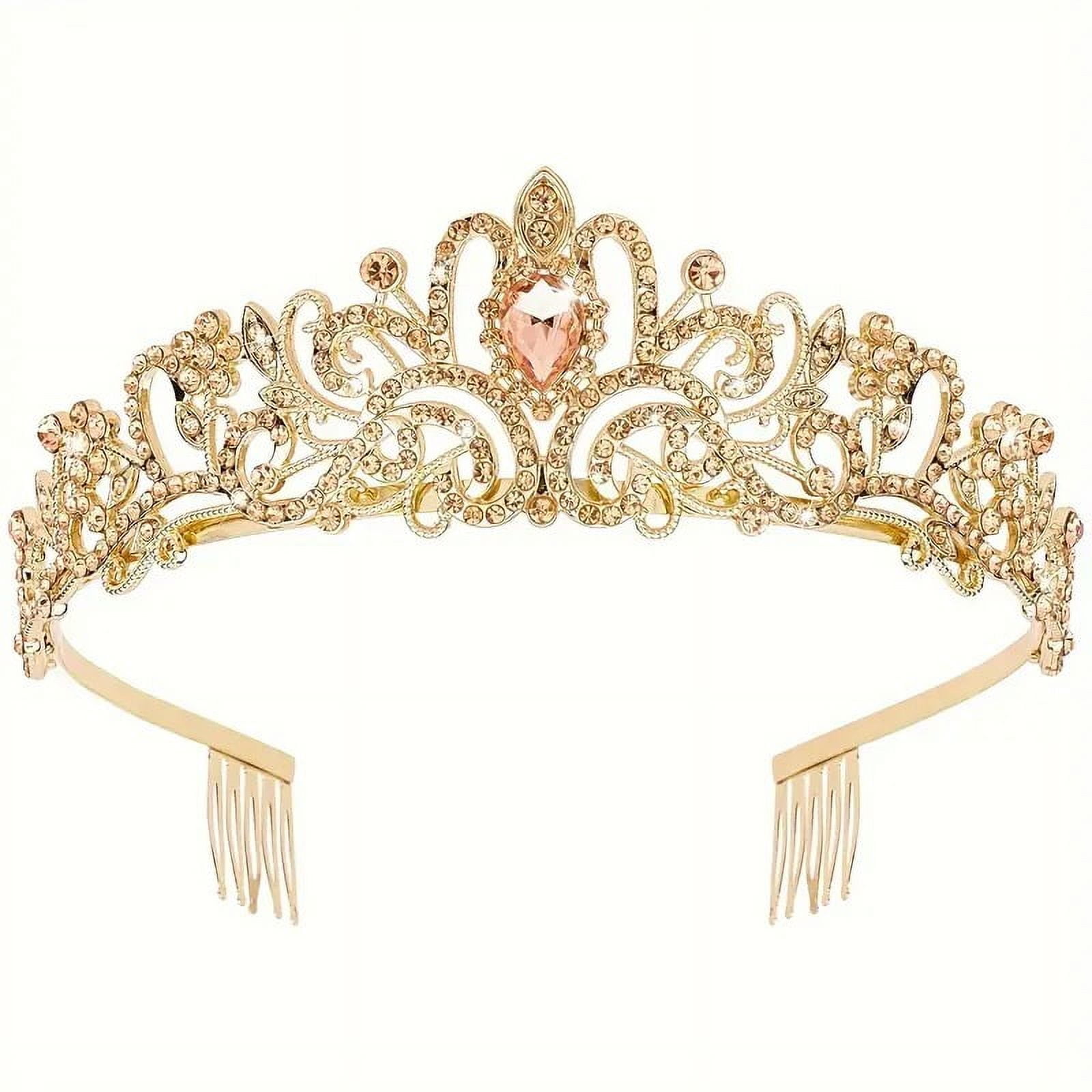 Wicked Silk Prom, Quinceanera Jeweled Crown Tiara Headband - Gold ...