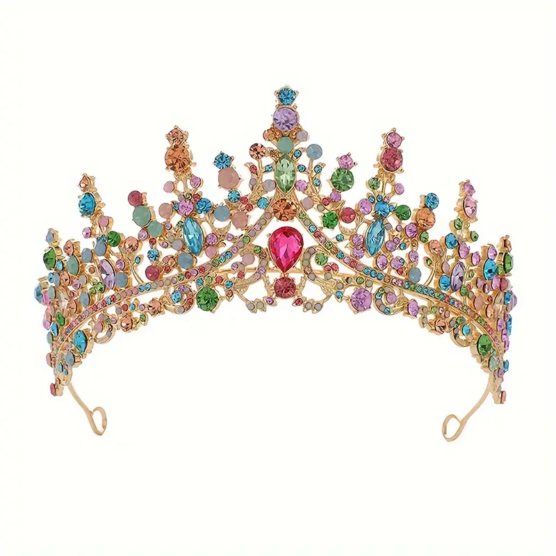 Wicked Silk Prom, Quinceanera Jeweled Crown Tiara Headband - Rainbow ...