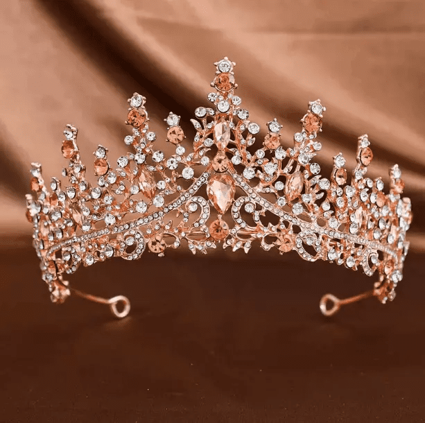Wicked Silk Prom, Quinceanera Jeweled Crown Tiara Headband - Rose Gold ...