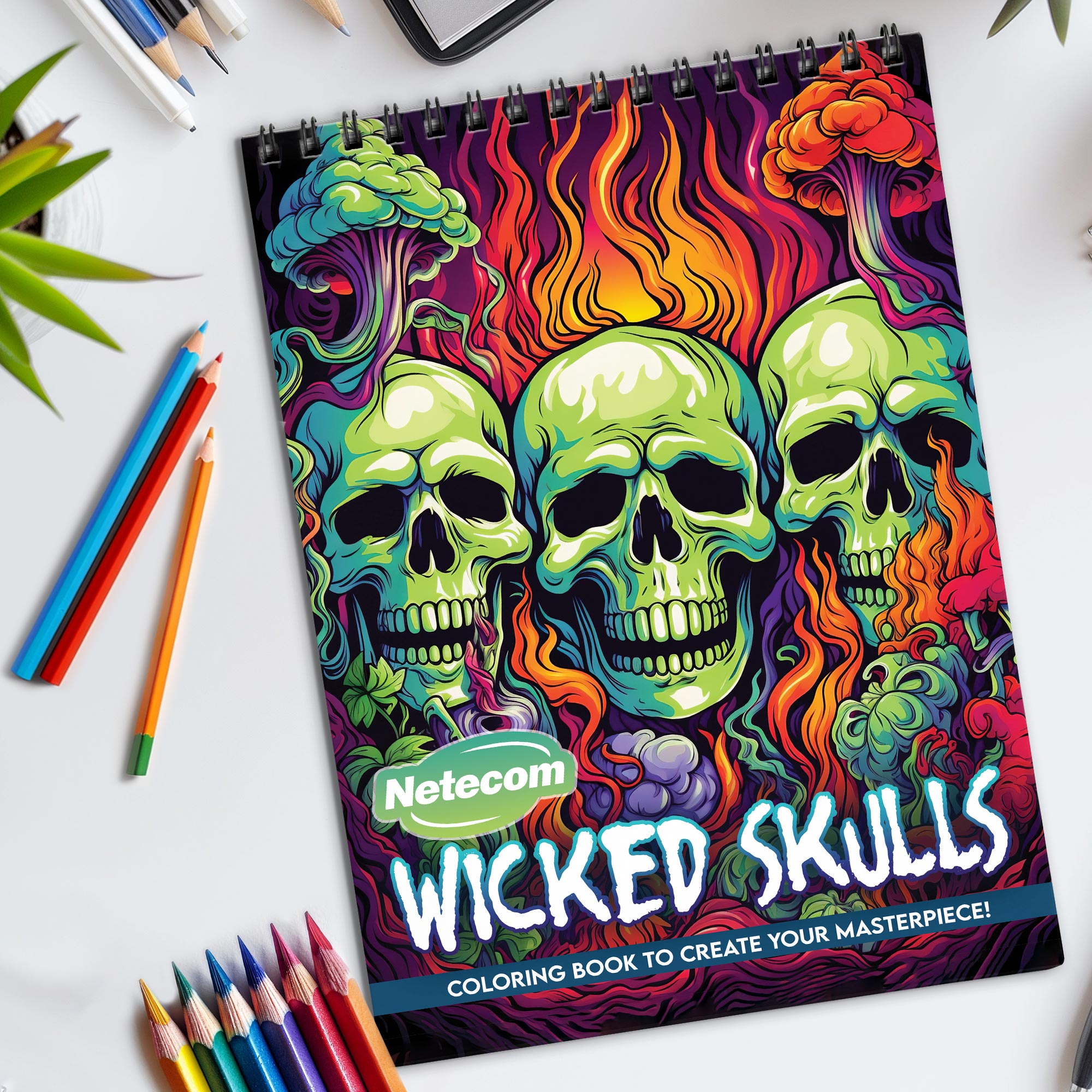 Wicked Skulls Spiral Bound Coloring Book, Edgy Skull Designs for a Dark ...