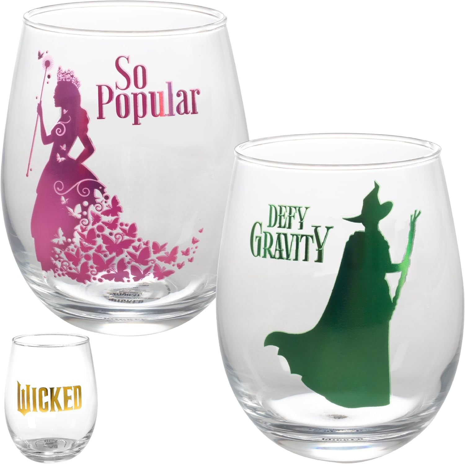 Wicked Stemless Wine Glasses Set of 2, 18oz - Officially Licensed ...