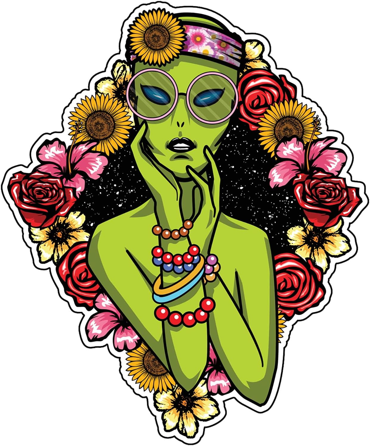 WickedGoodz Alien Hippy Girl Vinyl Decal - Flower Bumper Sticker - for ...
