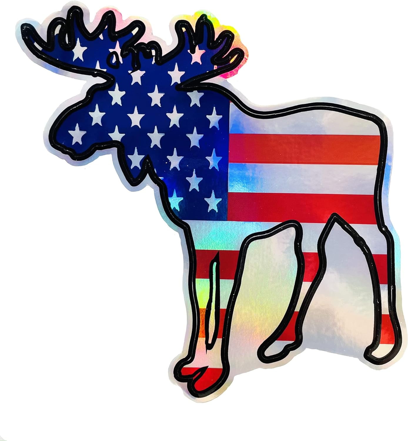 WickedGoodz American Flag Moose Holographic Vinyl Decal - Moose Bumper ...