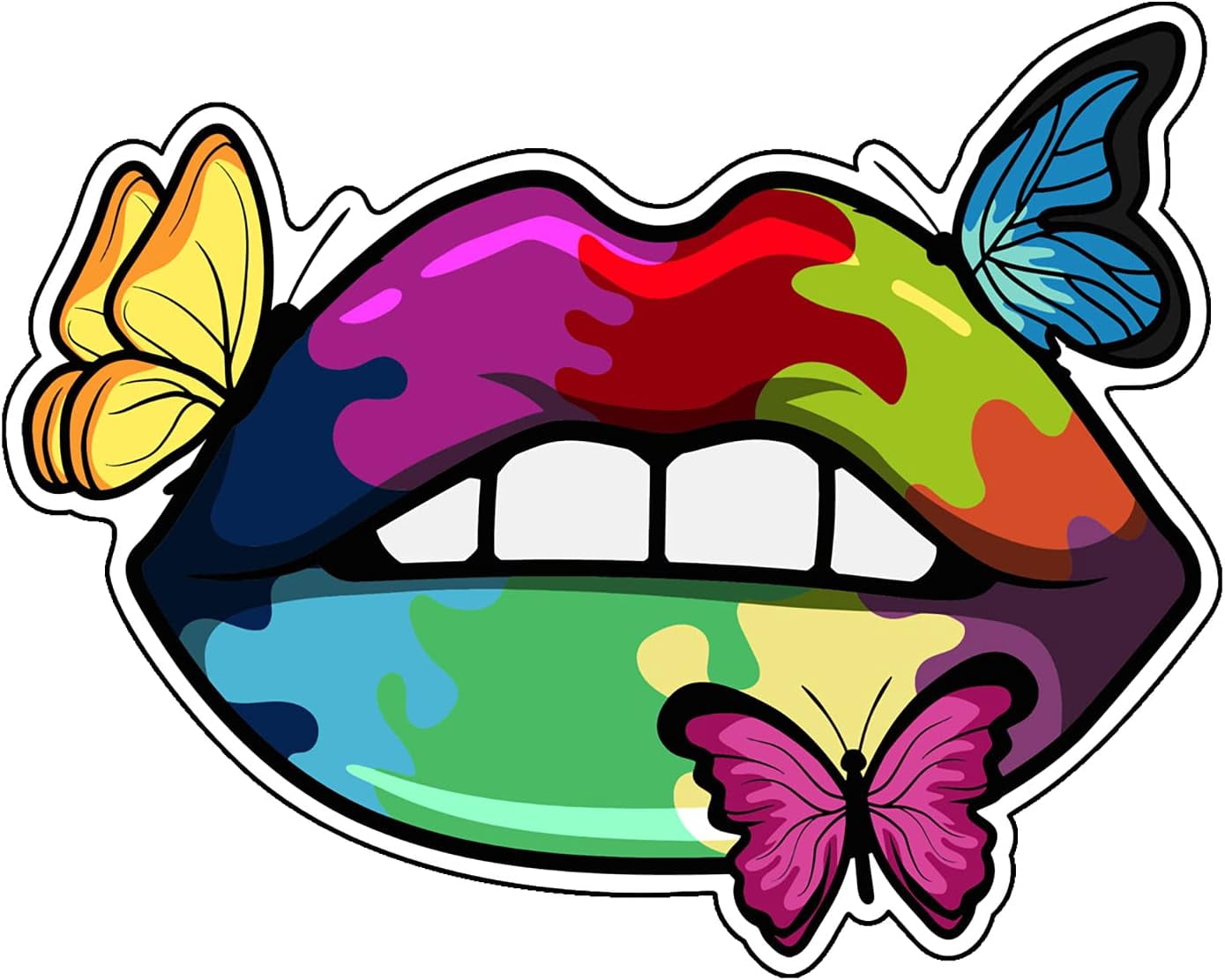 WickedGoodz Butterfly Lips Vinyl Decal - Rainbow Bumper Sticker - for ...