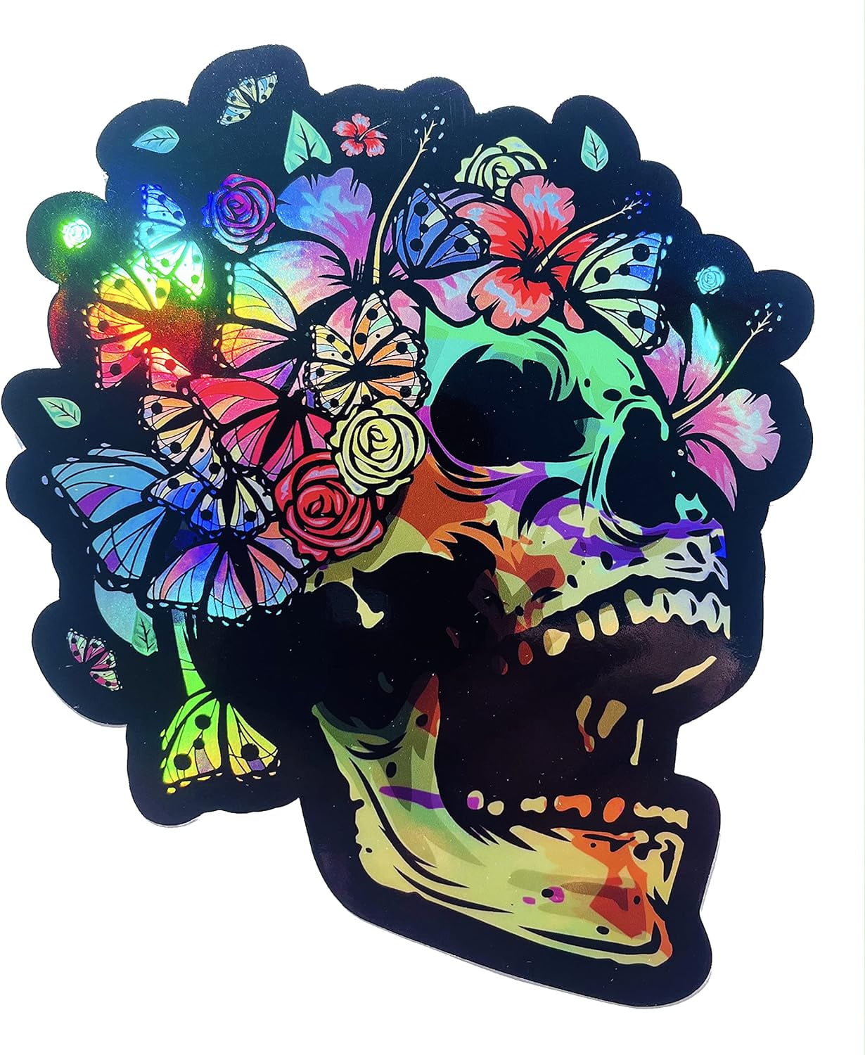 WickedGoodz Butterfly Skull Holographic Vinyl Decal - Flower Skull ...
