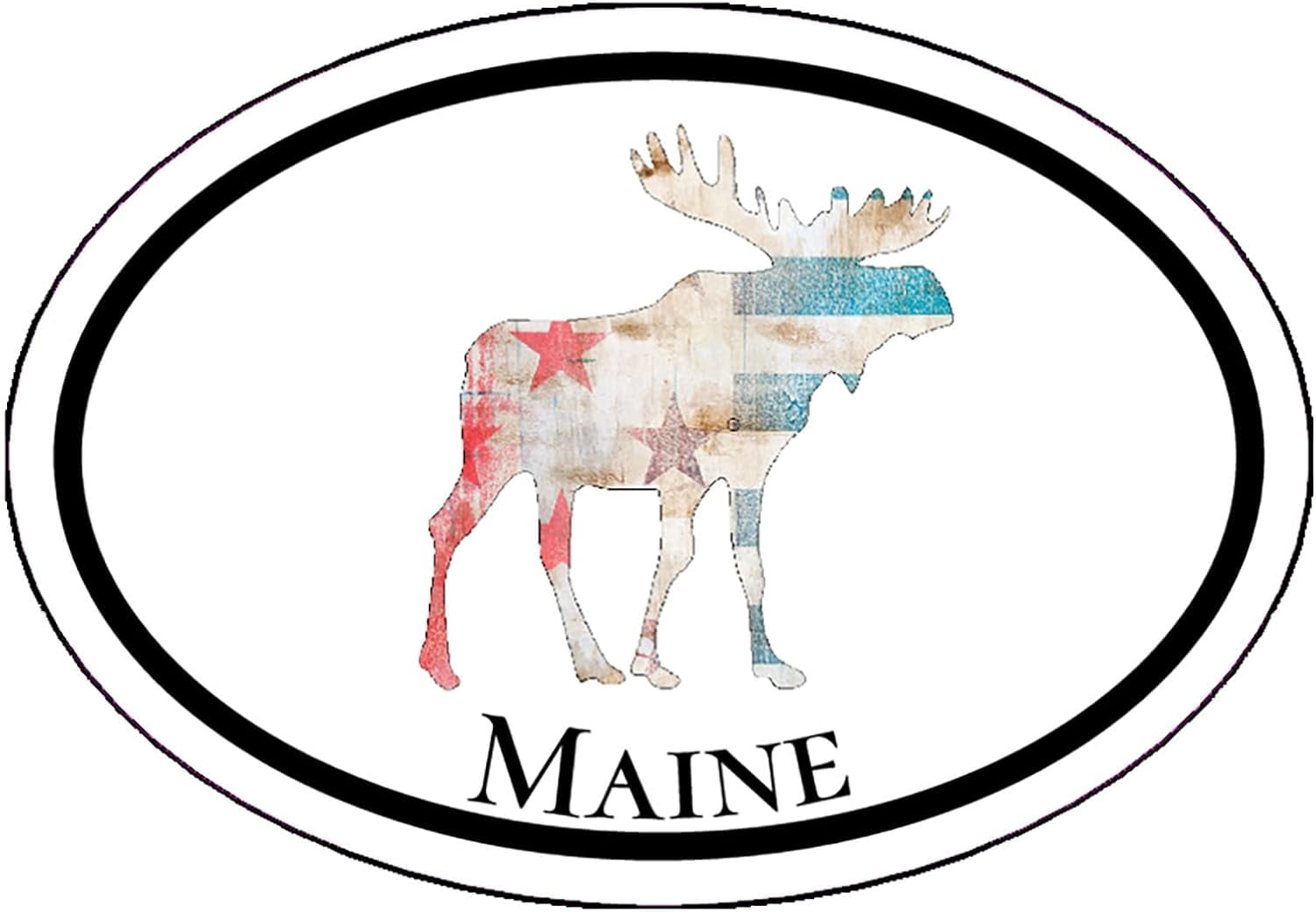 WickedGoodz Oval Maine Moose Distressed Flag Vinyl Decal - Mountain ...