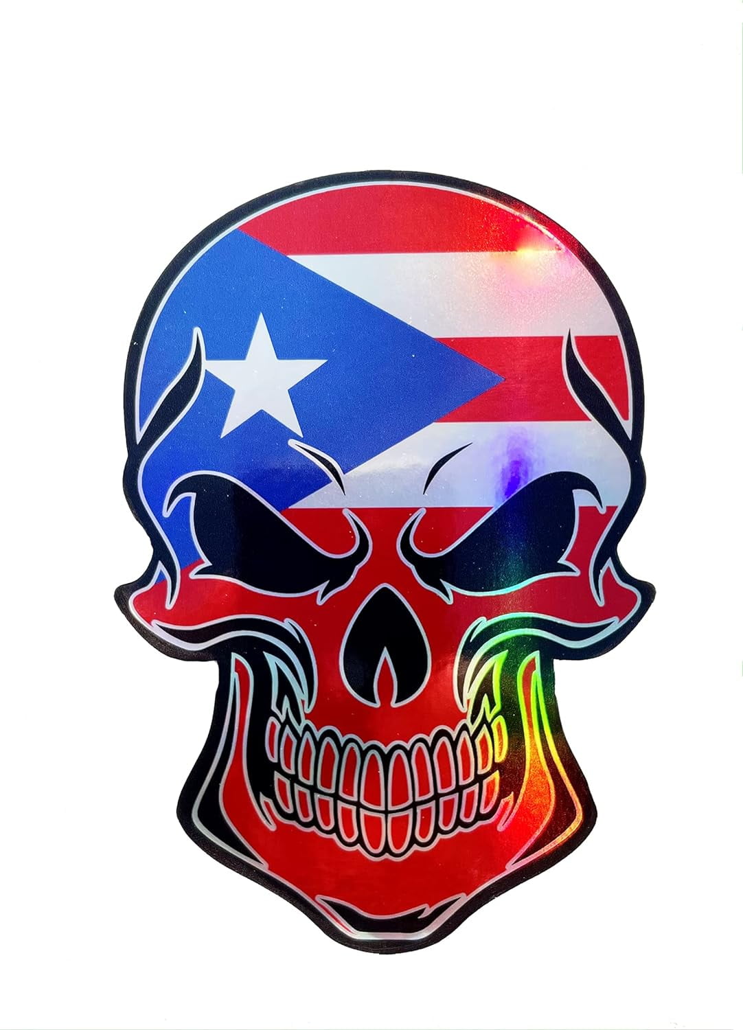 WickedGoodz Puerto Rican Flag Skull Holographic Vinyl Decal - Puerto Rico Bumper Sticker - Proud ...