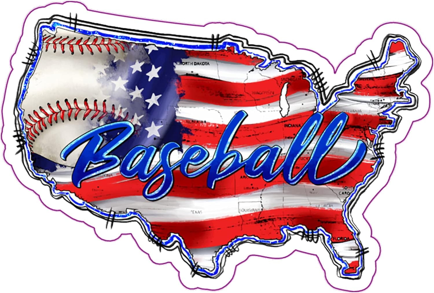 Wickedgoodz Baseball USA Flag Vinyl Decal - Base Ball Bumper Sticker ...