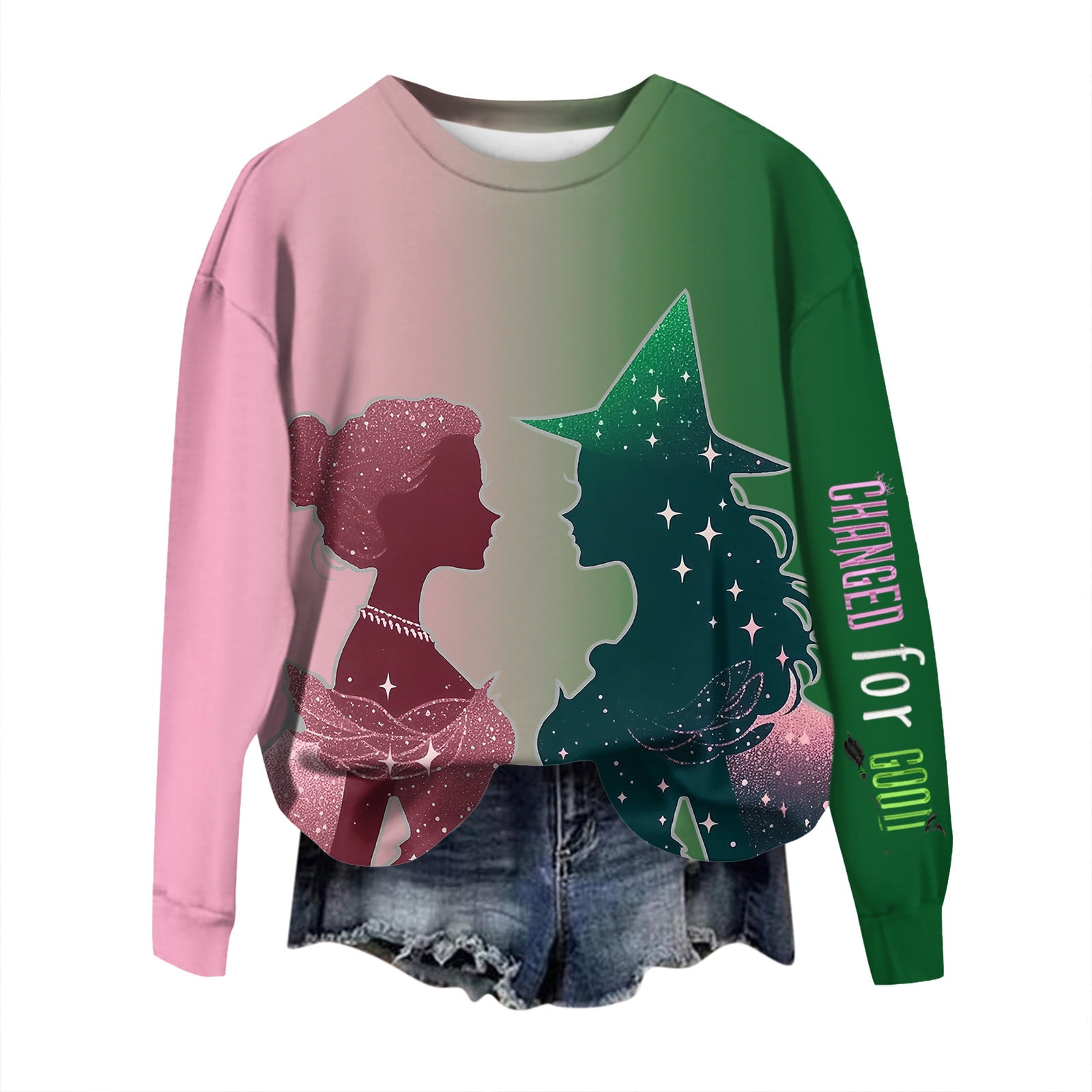 Wicked Sweatshirt Wicked Shirt Trendy Womens Pink And Green Gradient Graphic Sweatshirt With