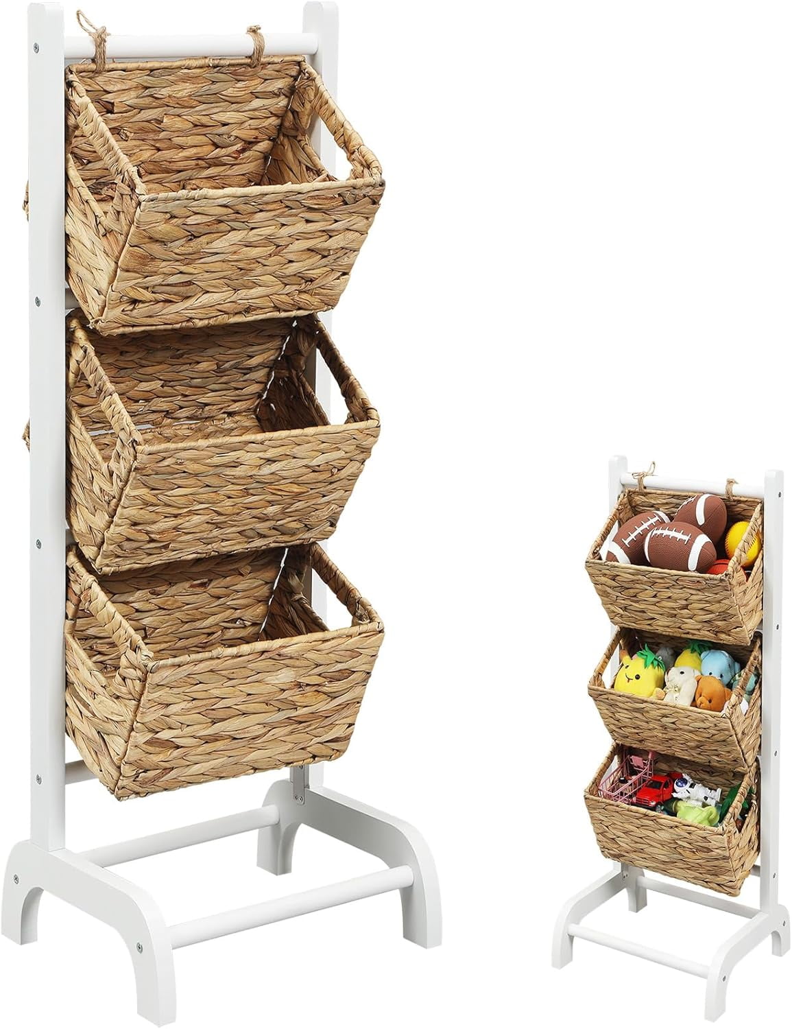 Wicker 3 Tier Foldable Storage Basket Floor Rack with Market Storage ...