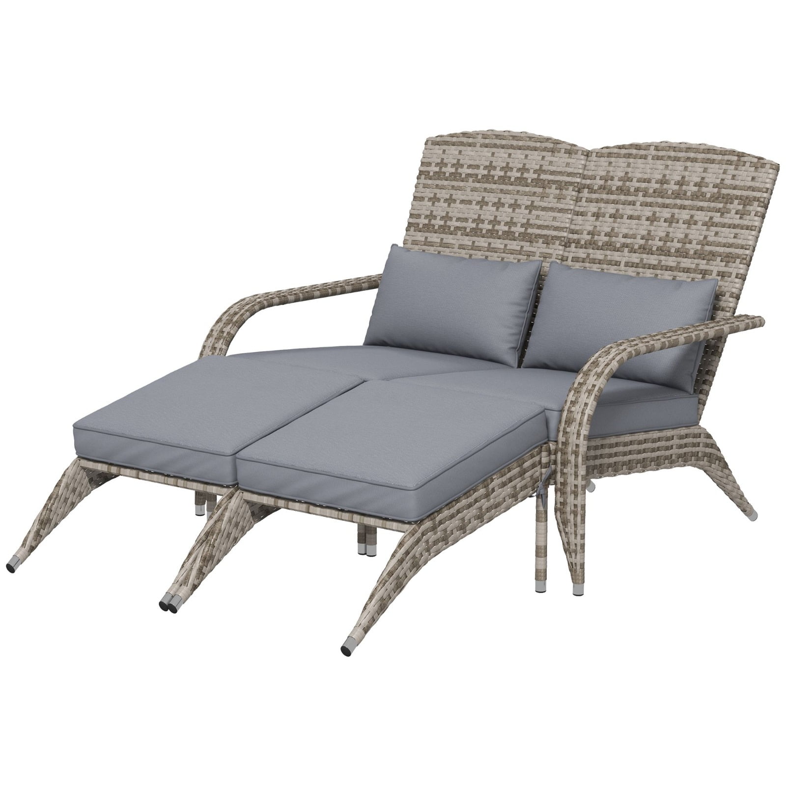 Wicker Adirondack Chair for 2 with Cushions & Footrests, PE Rattan ...