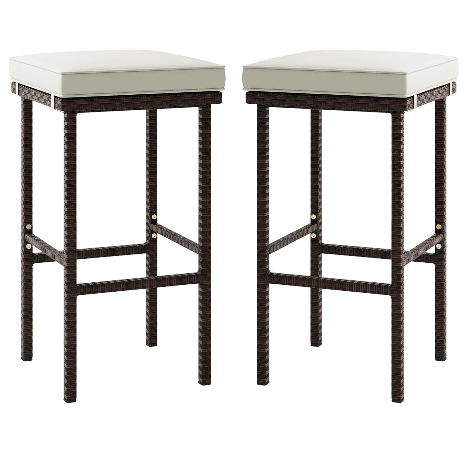 Wicker Bar Stools Set of 2, Bar Height Bistro Stools with Removable ...