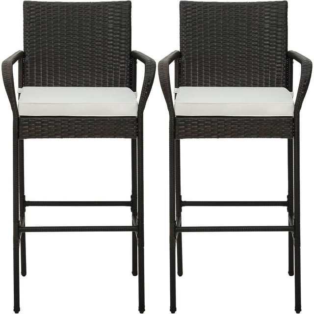 Wicker Bar Stools Set of 2, Counter Height Chairs with Armrests ...