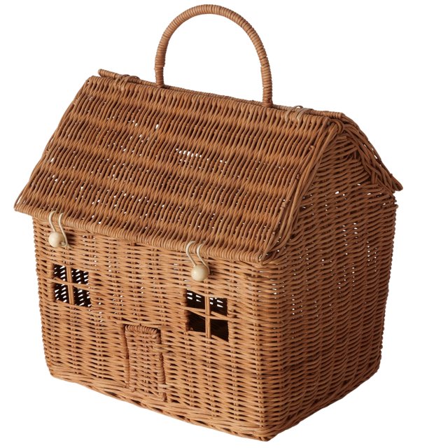 Wicker Basket, House Shape, Natural Rattan, Handmade, 11 L x13.75 ...
