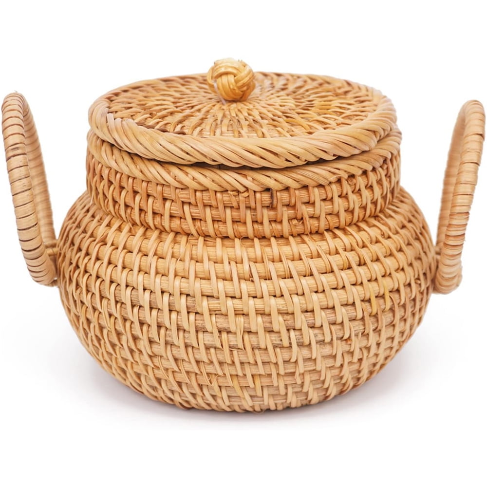 Wicker Basket with Lid,Hand-woven Storage Baskets,Rattan Storage Box ...