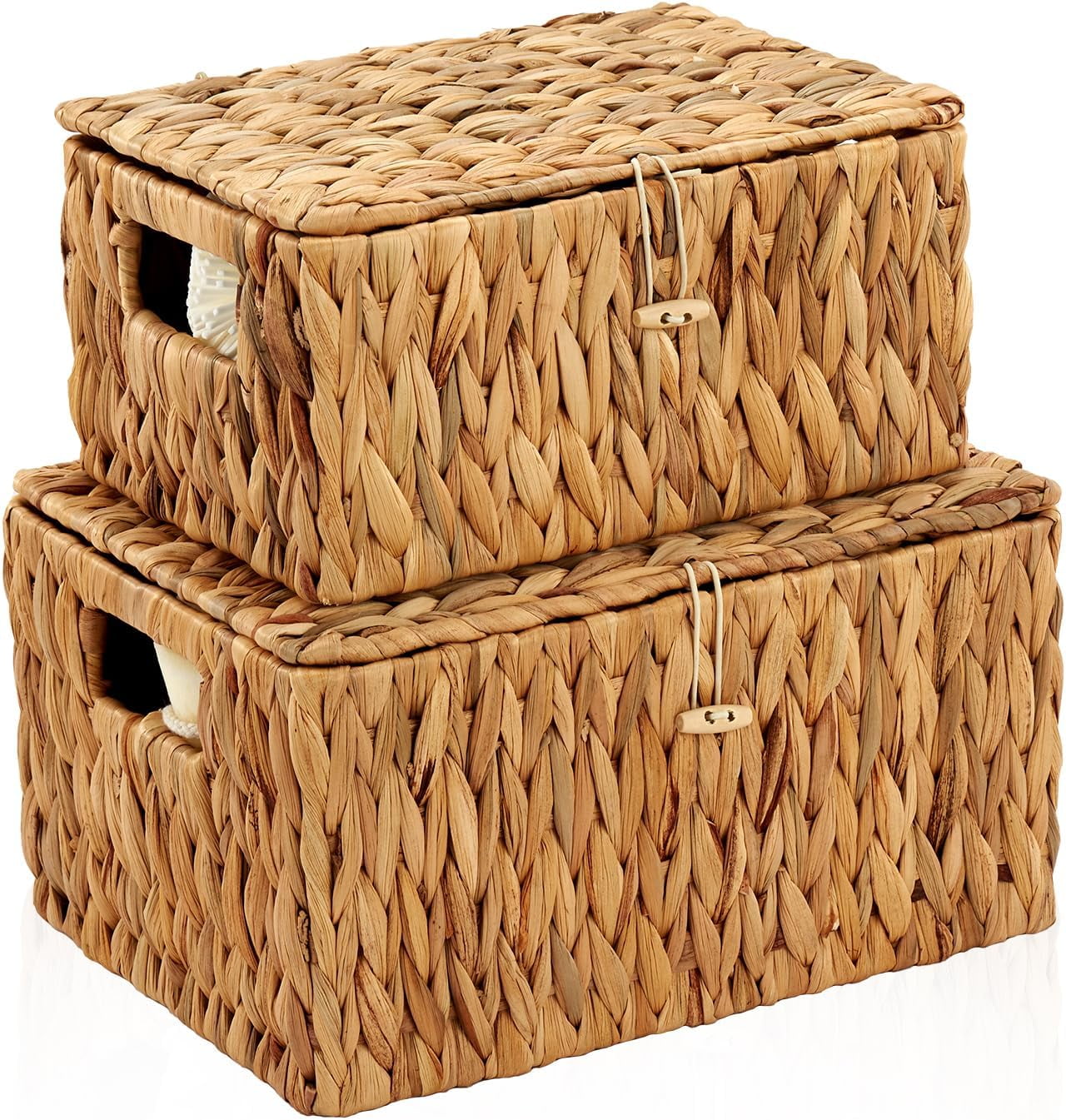 Wicker Basket with Lid, Water Hyacinth Storage Baskets for Shelves ...