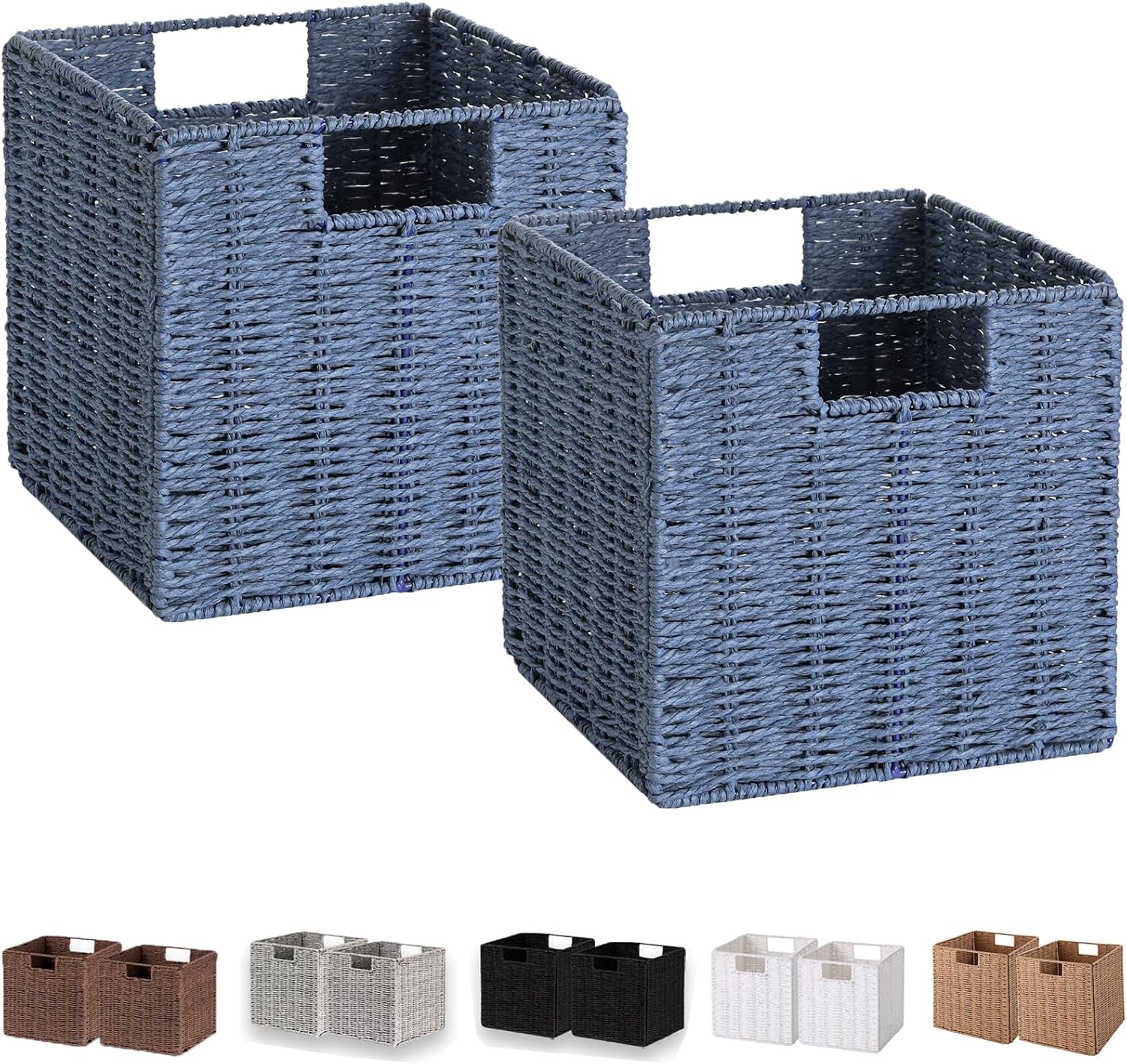 Wicker Basket, Set of 2 Hand-Woven Paper Rope Storage Baskets for ...