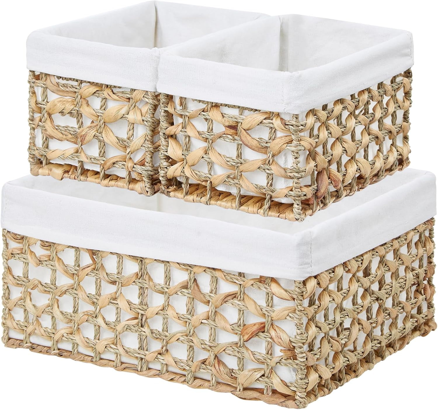 Wicker Basket, Set of 3 Hand-woven Water Hyacinth Storage Baskets for ...