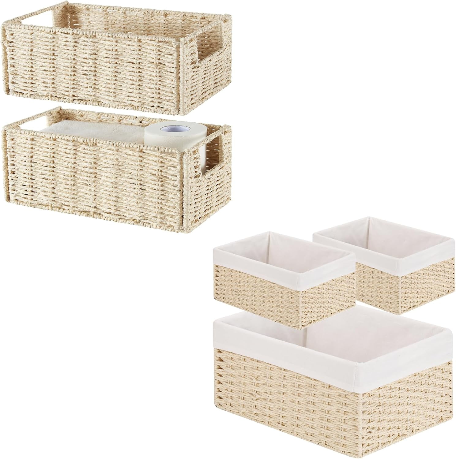 Wicker Basket, Set of 5 Hand-woven Storage Baskets for Organizing ...