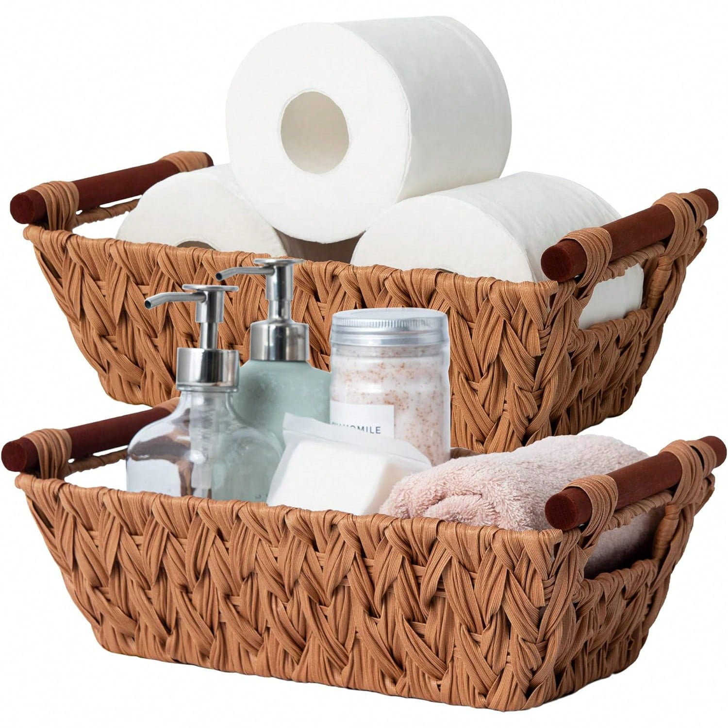 Wicker Basket With Handles, Woven Trapezoid Basket, Waterproof Storage ...