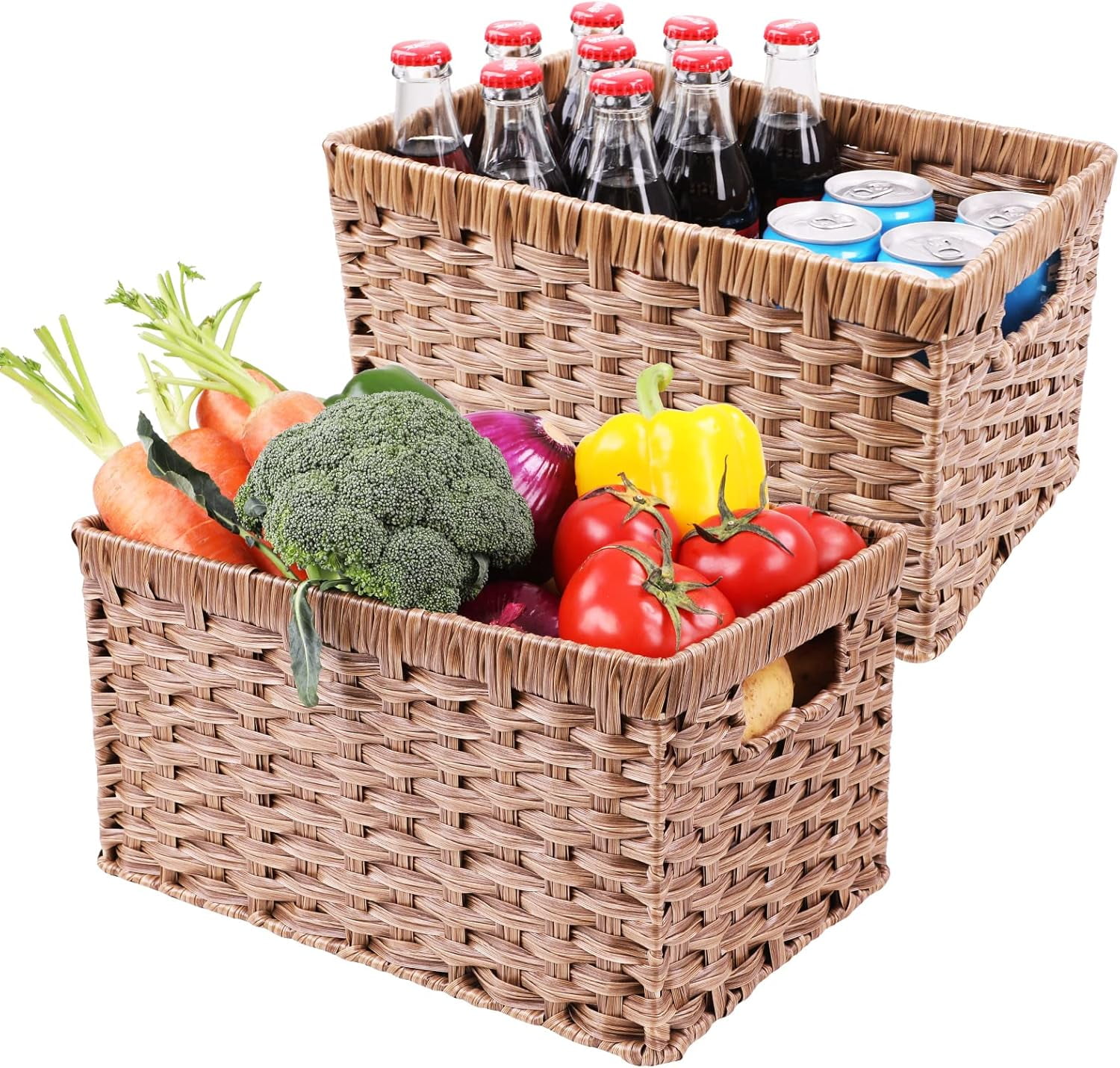 Wicker Baskets 2 Pack, Rectangular Wicker Storage Basket with Handles ...