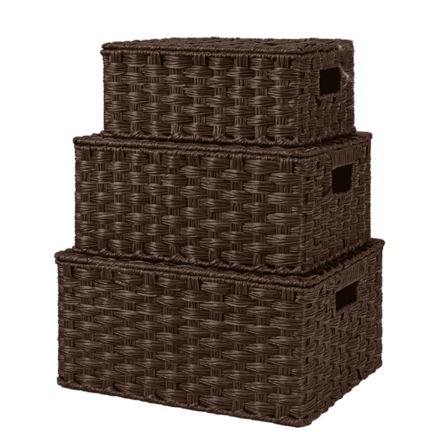 Wicker Baskets with Lids, Set of 3 ative Storage Boxes, Woven Basket for Organizing, Storage an ...