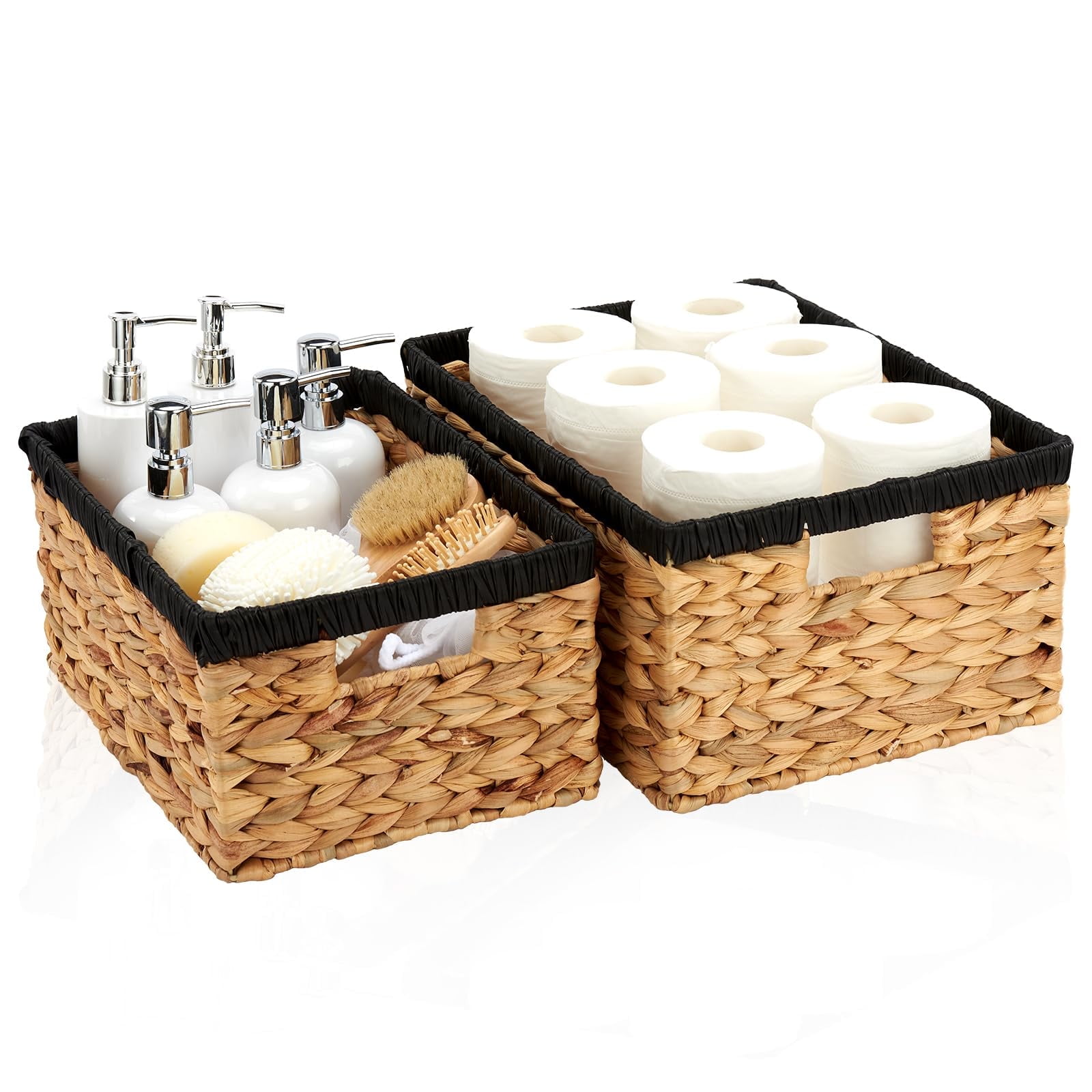 Wicker Baskets for Storage, Water Hyacinth Storage Baskets with Built ...