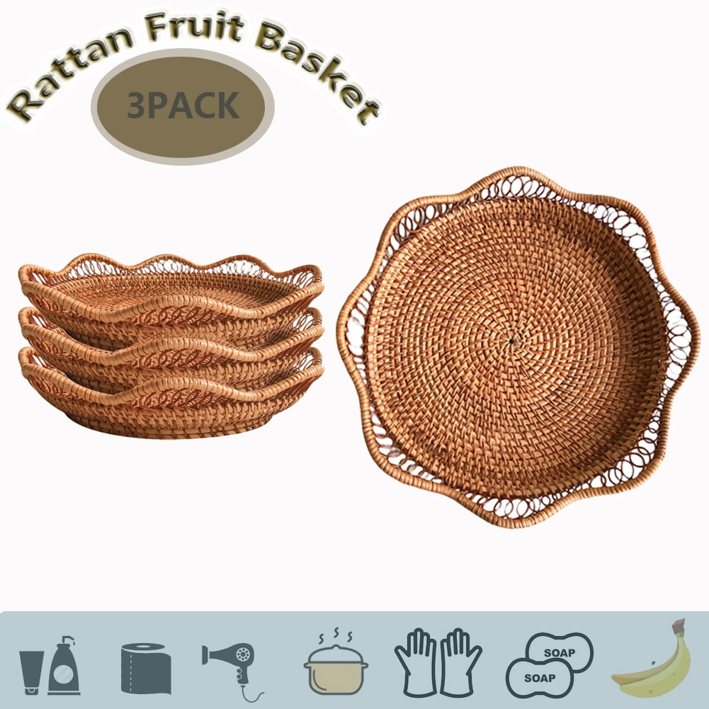 Wicker Baskets for Kitchen Counter, Fruit Bread Bowl Basket,Natural ...