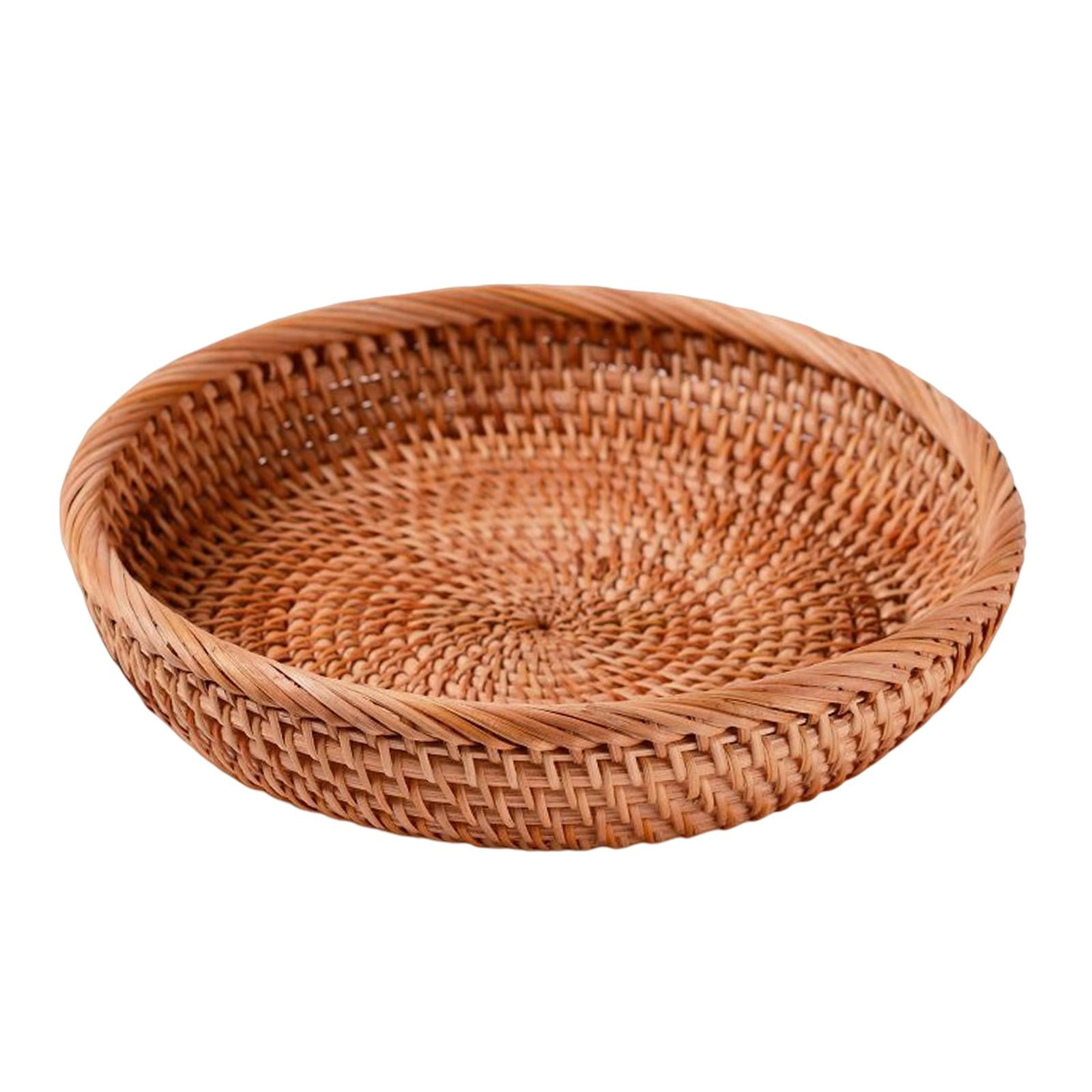 Wicker Bowl Wicker Bread Basket handwoven storage Tray, Round Tabletop ...