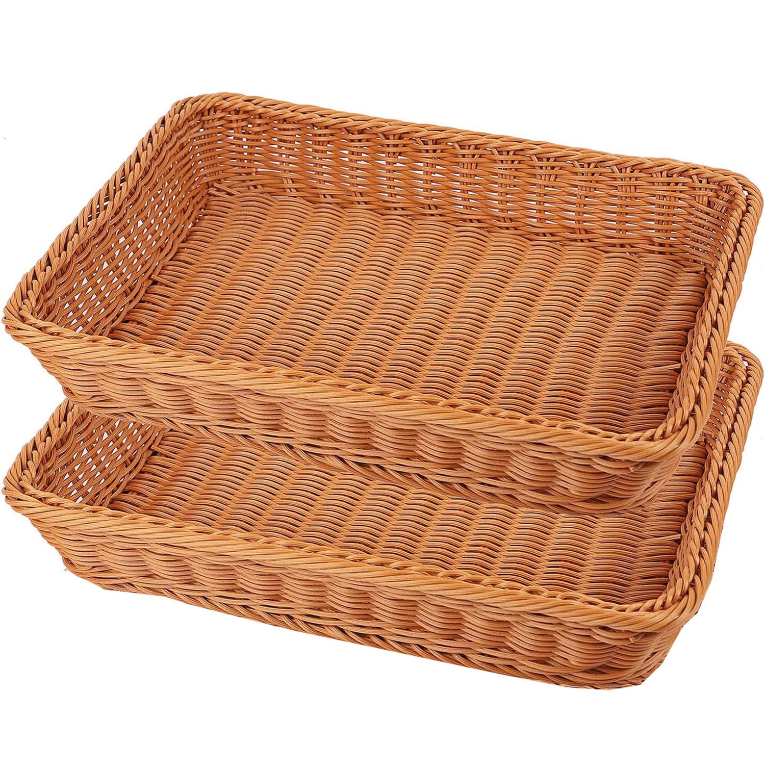 Wicker Bread Basket,2Pcs Handmade Woven Pantry Organizer, Tabletop Food ...