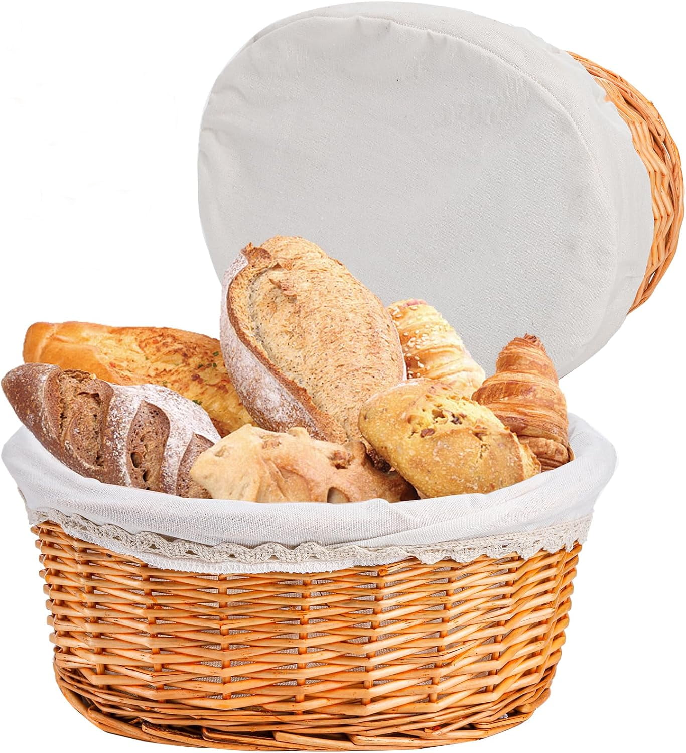 Wicker Bread Basket for Serving, 12 In Large Woven Bread Baskets with ...