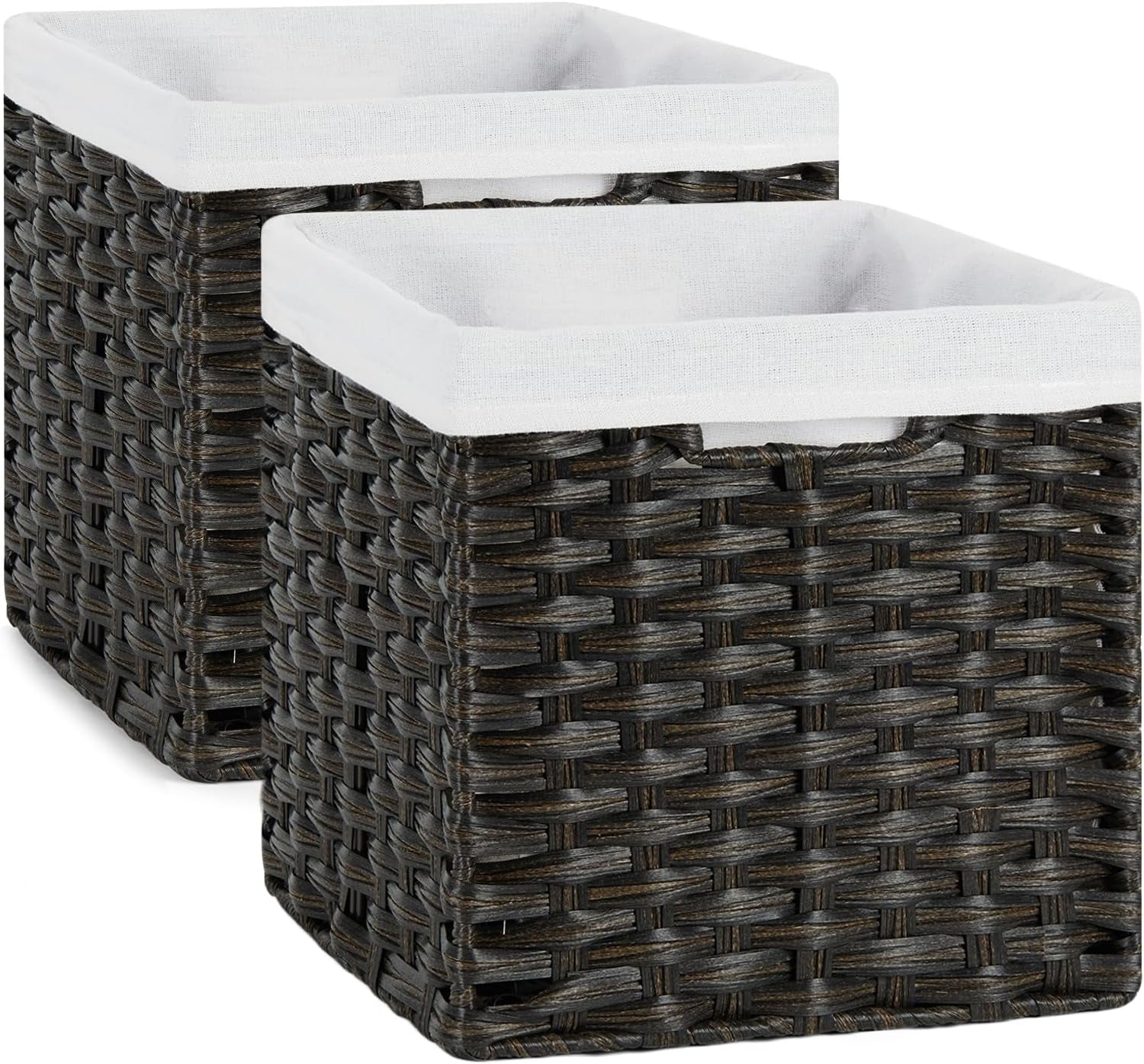 Wicker Cube Baskets with Liners 11 inch 2 Pack Waterproof Imitation ...