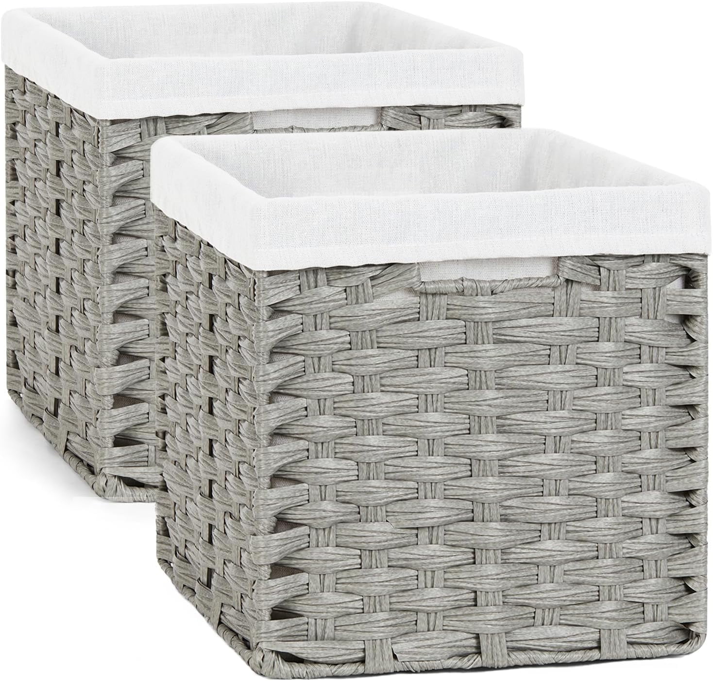 Wicker Cube Baskets with Liners Cube Storage Organizer for Shelves ...
