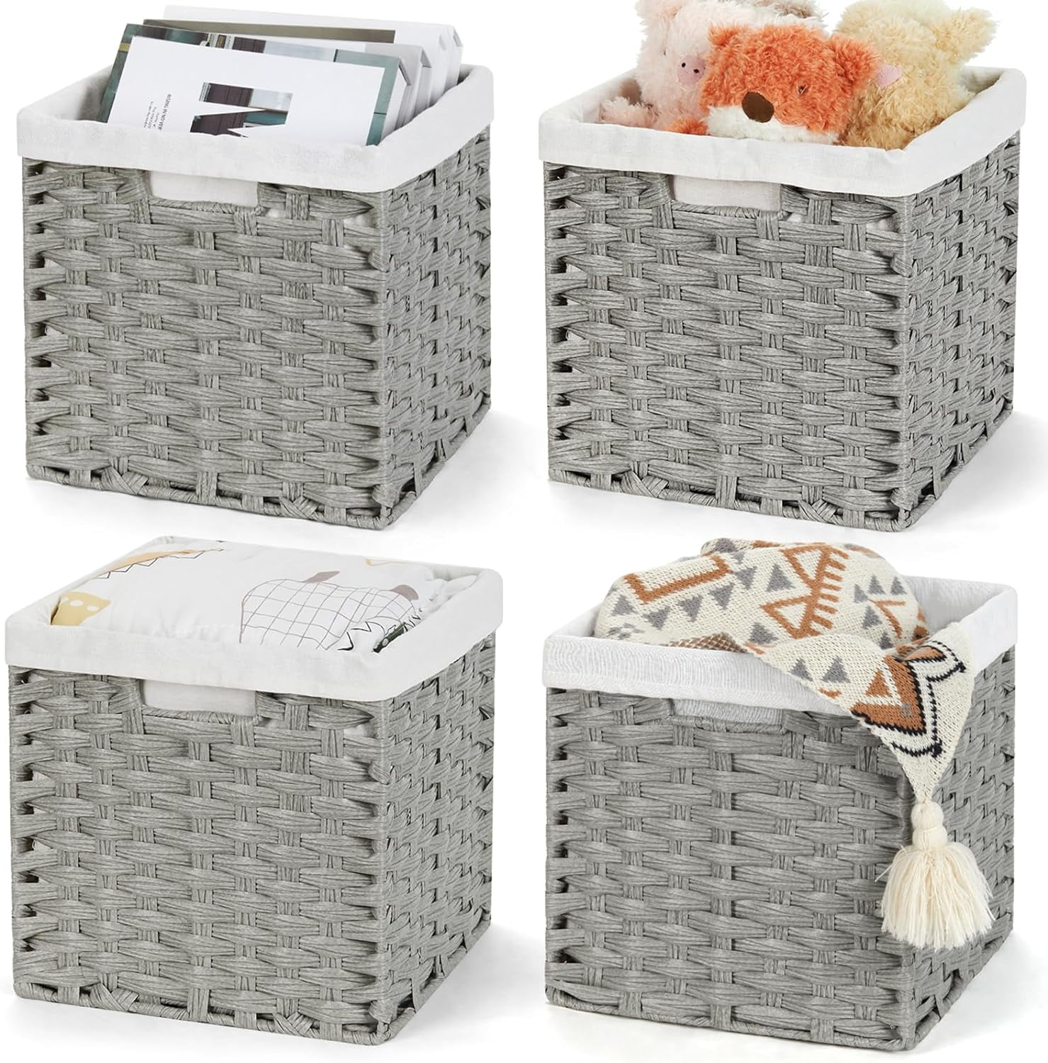 Wicker Cube Baskets with Liners Cube Storage Organizer for Shelves ...