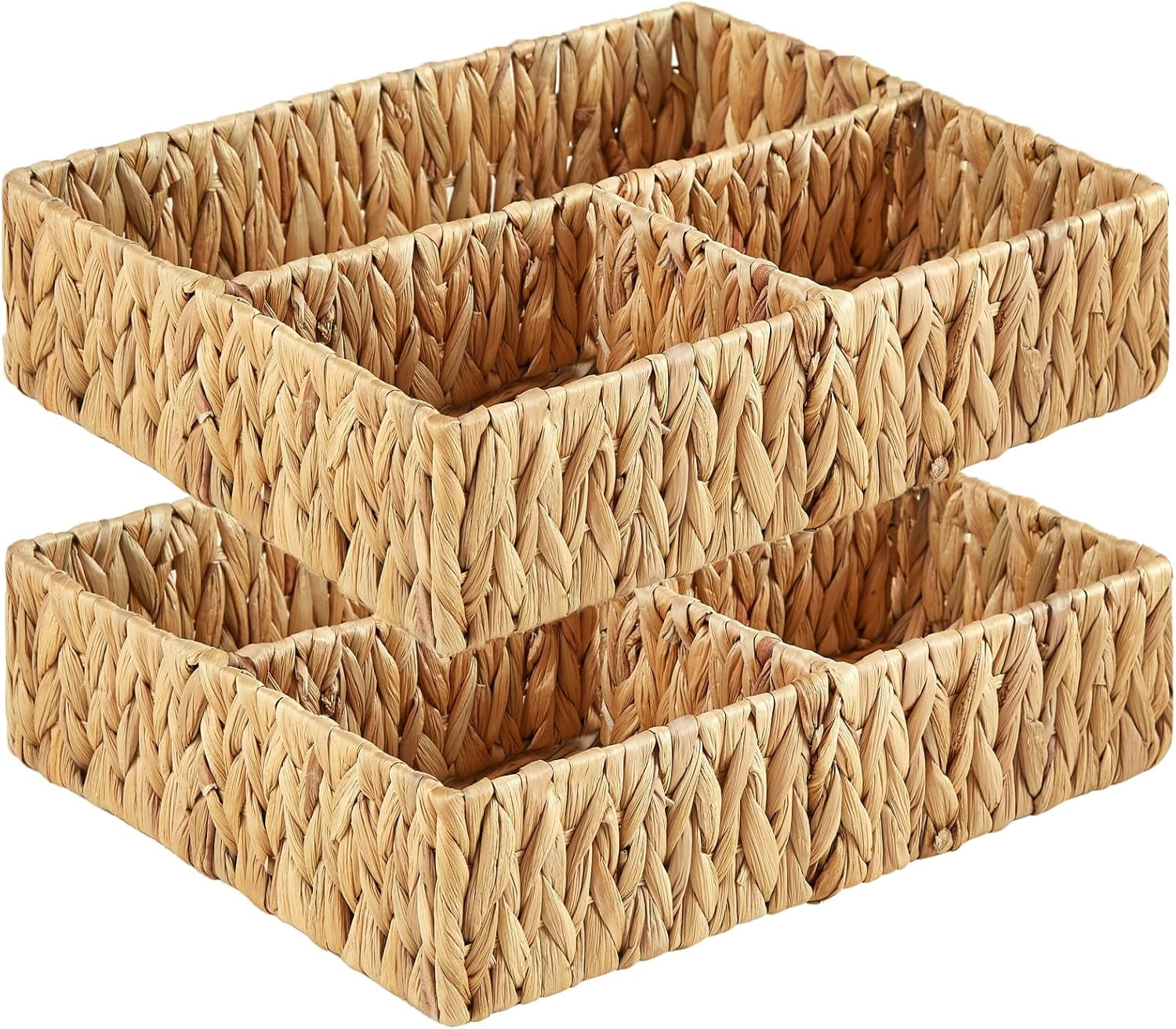 Wicker Divided Storage Basket, Hand-Woven Water Hyacinth Wicker Baskets ...